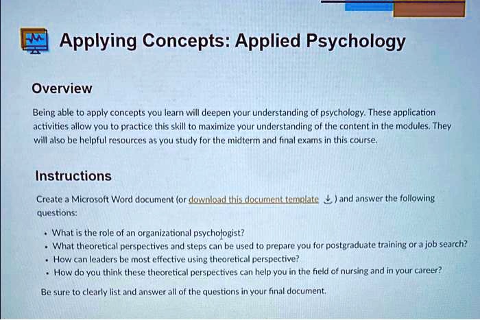 SOLVED: Overview Being able to apply concepts you learn will deepen ...