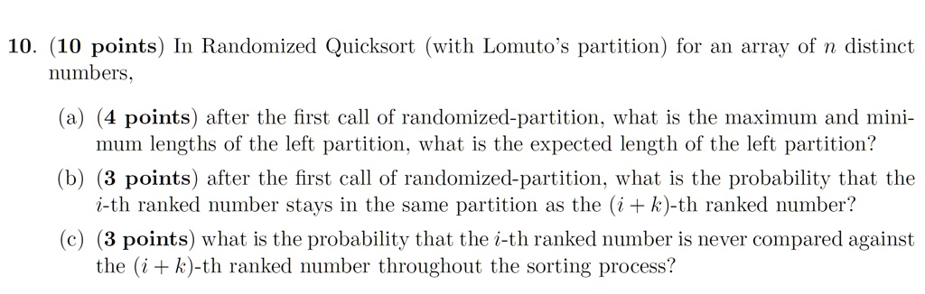 10 10 points in randomized quicksort with lomuto partition for an array ...