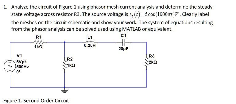1. Analyze the circuit of Figure 1 using phasor mesh current analysis and determine the steady ...