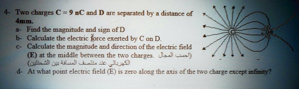 Solved Two Charges Q 9 Nc And D Are Separated By A Distance Of Amol