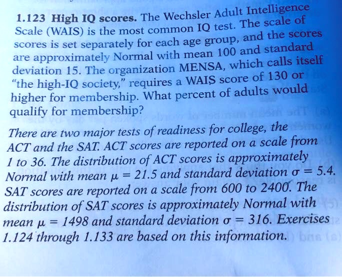 1123 high iq scores the wechsler adult intelateroe scale of scale wais ...