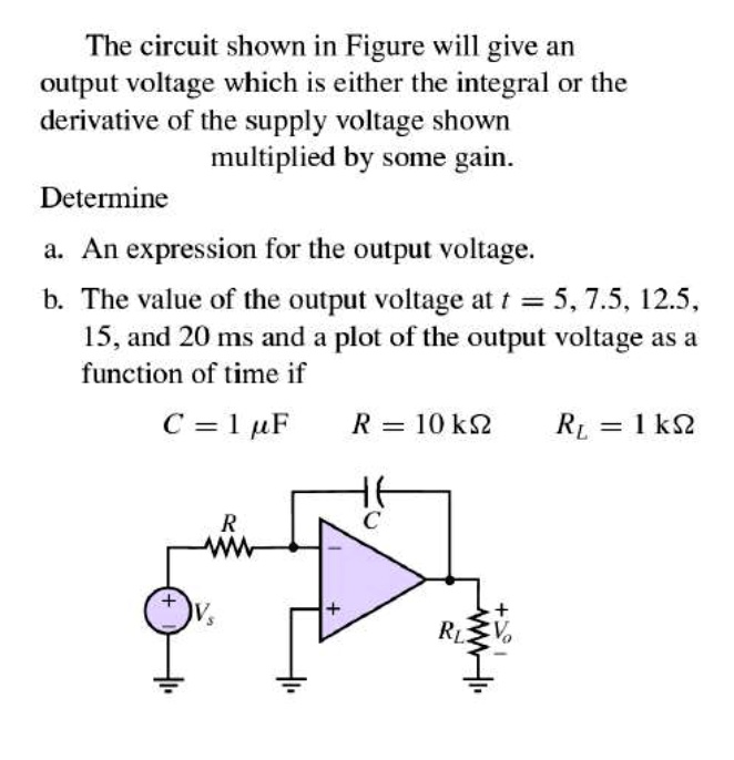 SOLVED: The circuit shown in Figure will give an output voltage which is either the integral or ...