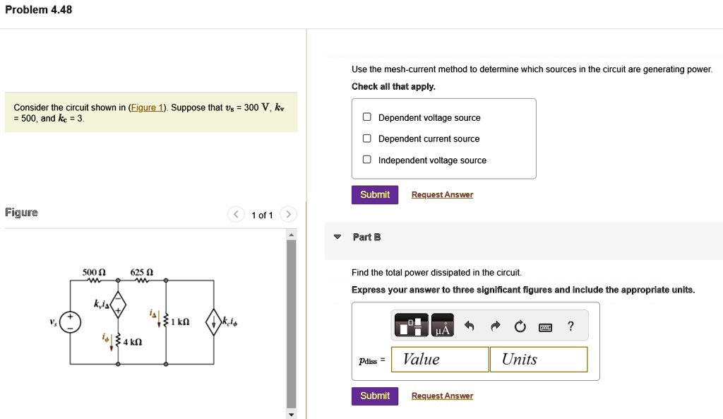 problem 448 consider the circuit shown in figure 1 suppose that vs 300 v kv 500 and kc 3 use the ...
