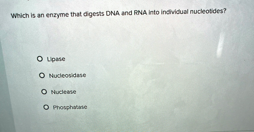 [GET ANSWER] which is an enzyme that digests dna and rna into ...