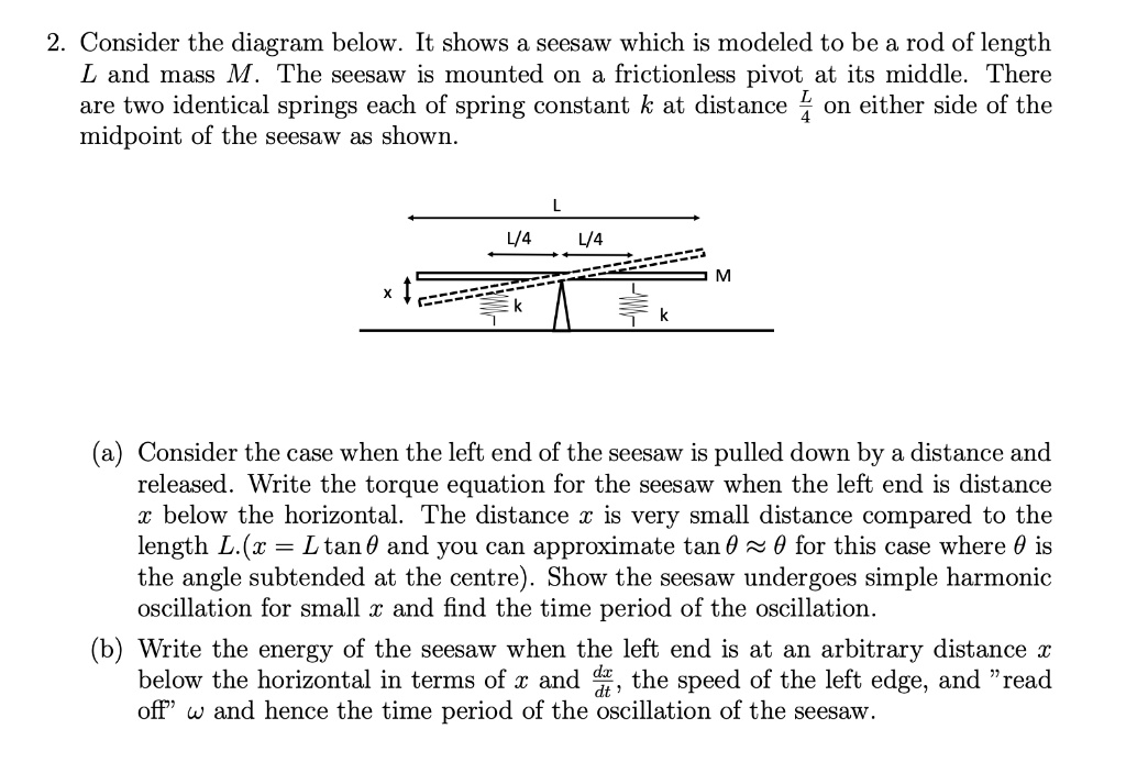 2 consider the diagram below it shows a seesaw which is modeled to be a ...