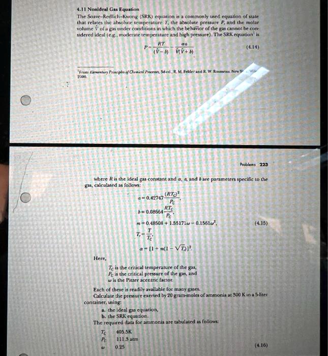please do parts a and b in excel 411 nonideal gas equation the soave ...