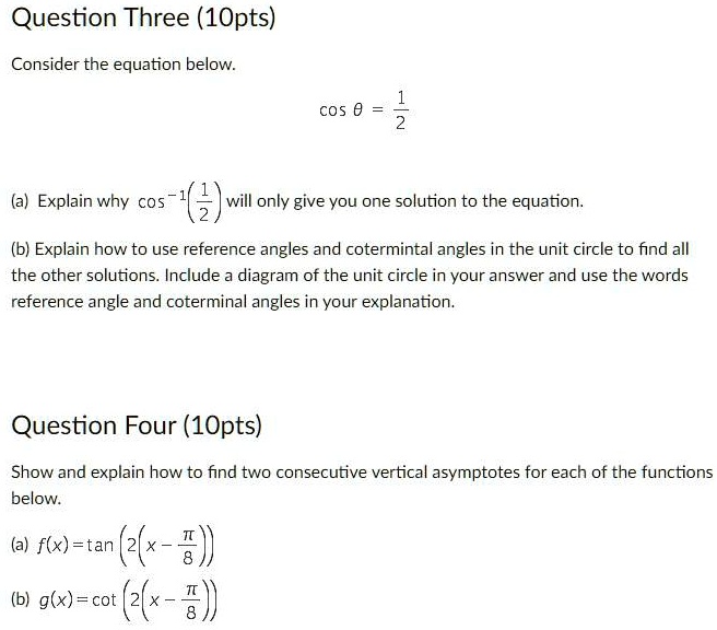 SOLVED:Question Three (1Opts) Consider the equation below: cos 0 2 a ...