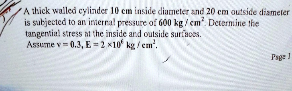 A thick walled cylinder 10 cm inside diameter and 20 cm outside ...