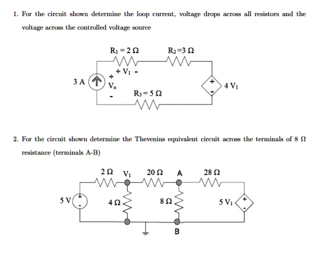 1. For the circuit shown determine the loop current, voltage drops across all resistors and the ...