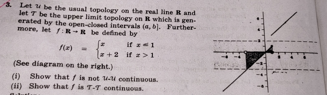 SOLVED: 3. Let u be the usual topology on the real line 𝐑 and let τ be the upper limit topology ...