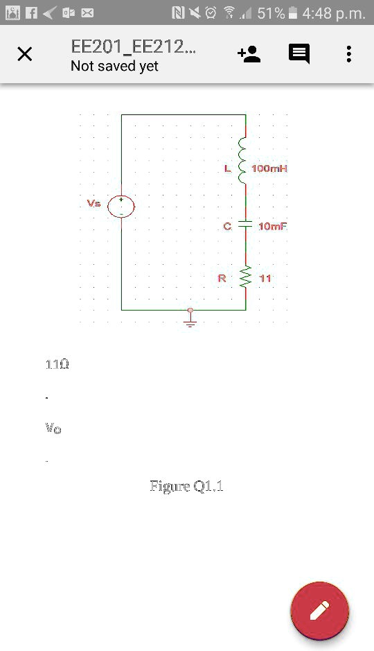SOLVED: For the circuit shown in Figure Q1.1, compute the transfer function, H(s) = Vo(s) / Vs(s ...