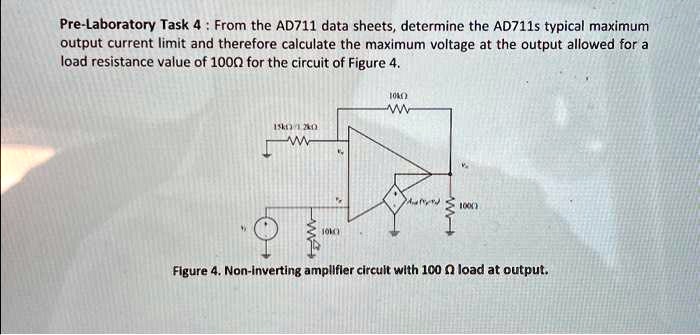 SOLVED: Texts: Pre-Laboratory Task 4 From the AD711 data sheets, determine the AD711's typical ...