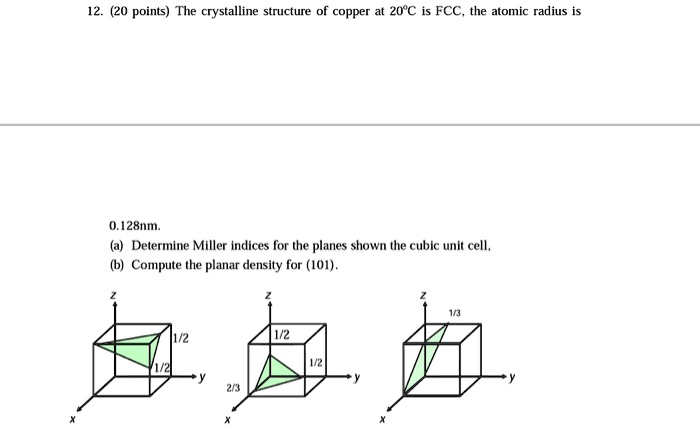12. (20 points) The crystalline structure of copper at 20°C is FCC, the ...