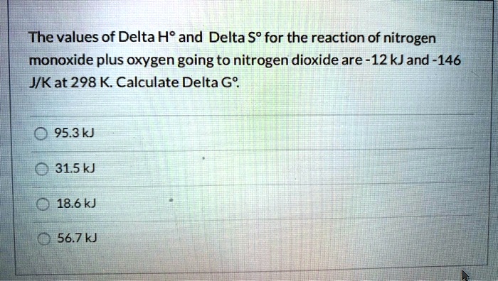the values of delta h and delta s for the reaction of nitrogen monoxide ...