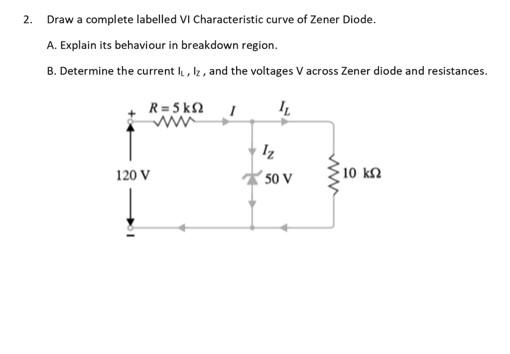 2. Draw a complete labelled VI Characteristic curve of Zener Diode. A. Explain its behaviour in ...
