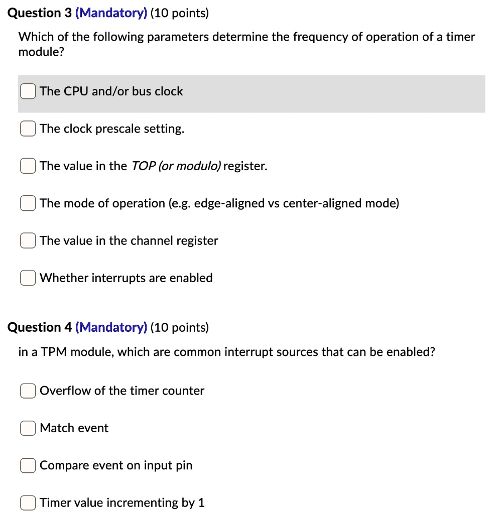 Solved Question 3 Mandatory 10 Points Which Of The Following Parameters Determine The