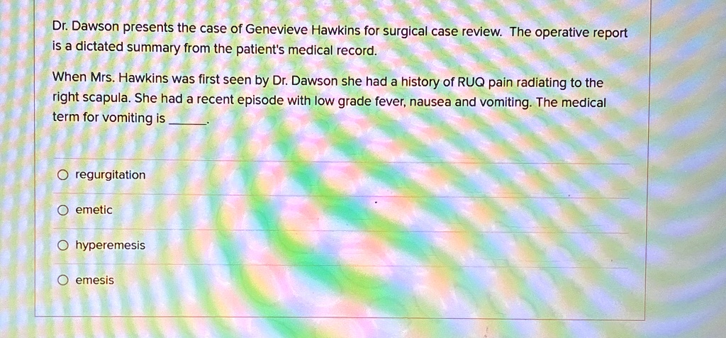 dr dawson presents the case of genevieve hawkins for surgical case ...
