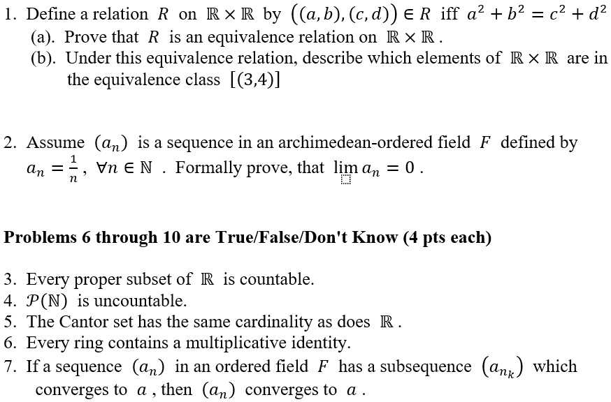 Solved Define A Relation R On R X R By Ab Cd ∈ R If A2 B