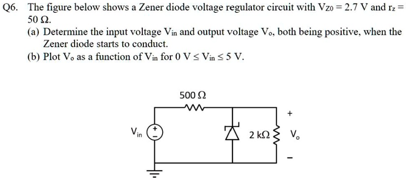 SOLVED: Q6. The figure below shows a Zener diode voltage regulator circuit with Vzo = 2.7 V and ...