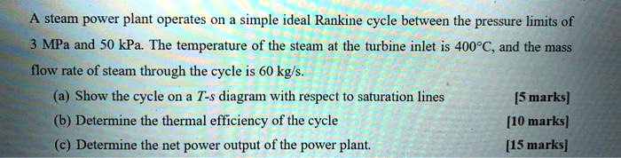SOLVED: A steam power plant operates on a simple ideal Rankine cycle ...