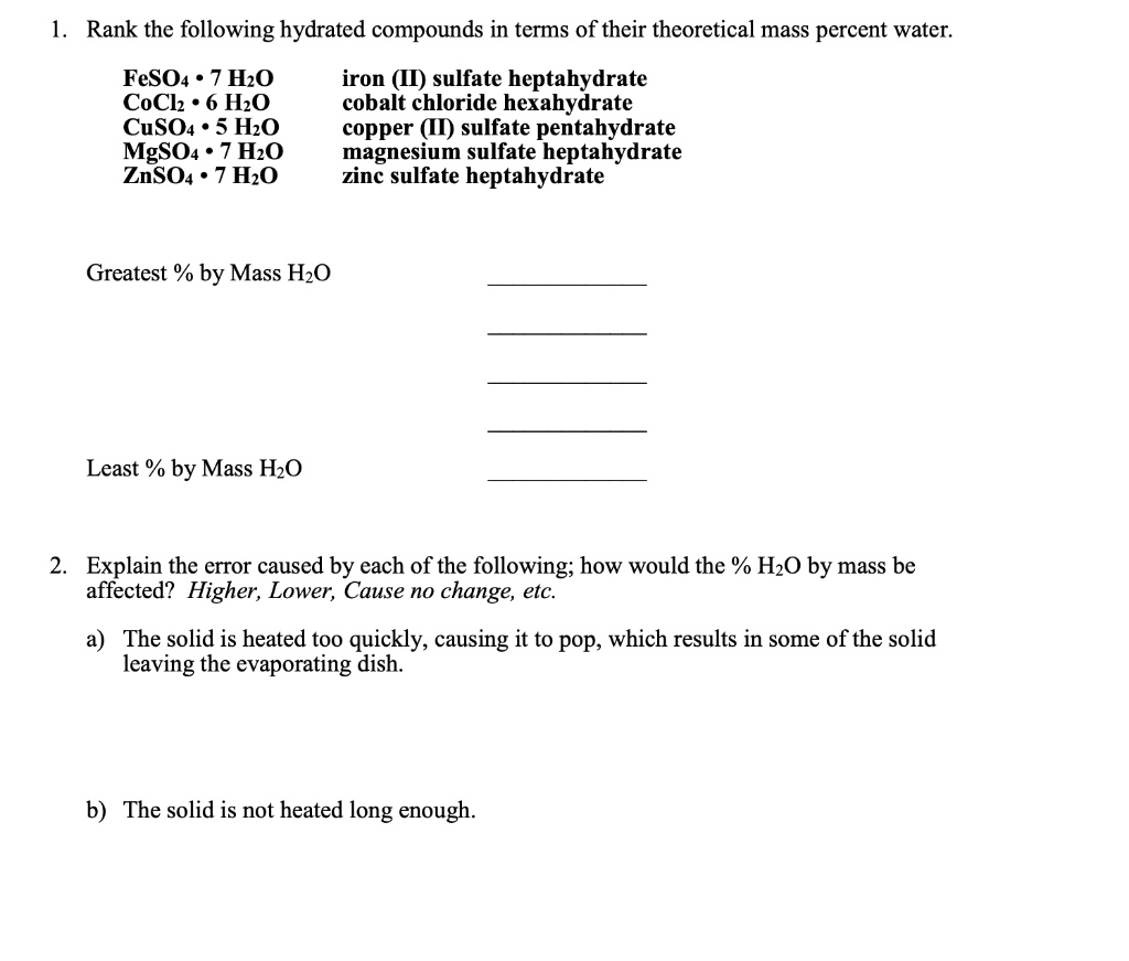 Rank the following hydrated compounds in terms of their theoretical ...