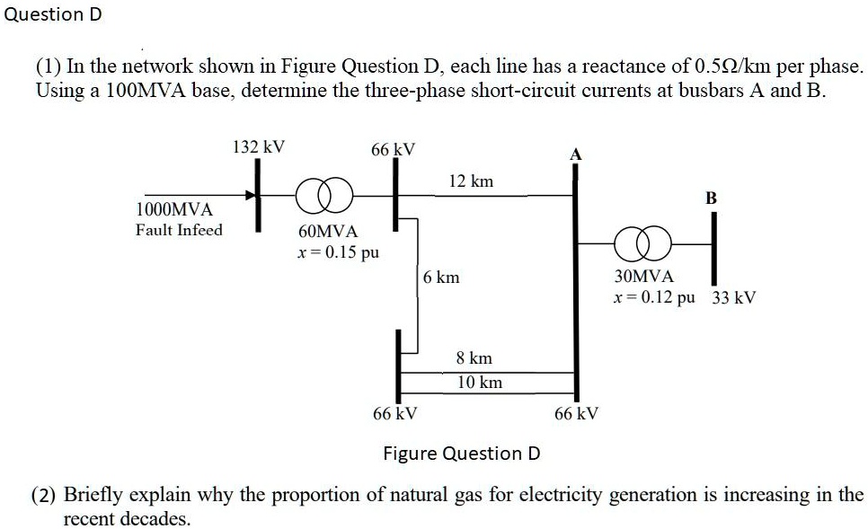 SOLVED: Question D (1) In the network shown in Figure Question D, each line has a reactance of 0 ...