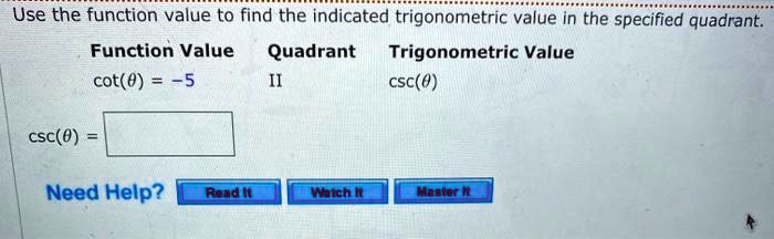 Solved Use The Function Value To Find The Indicated Trigonometric Value In The Specified
