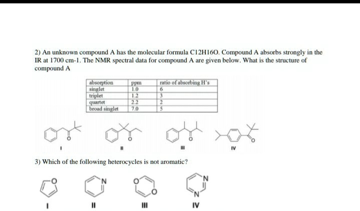 SOLVED: 2) An unknown COmpound has the molecular formula CTZHI6O. Compound absorbs strongly in ...