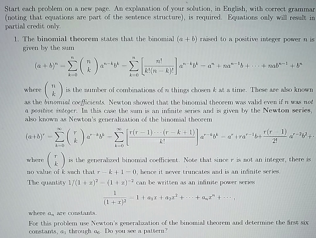SOLVED: Start each problem on a new page: An explanation of your solution; in English, with ...