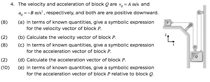 SOLVED: The velocity and acceleration of block Q are vQ and aQ, respectively, and both are ...