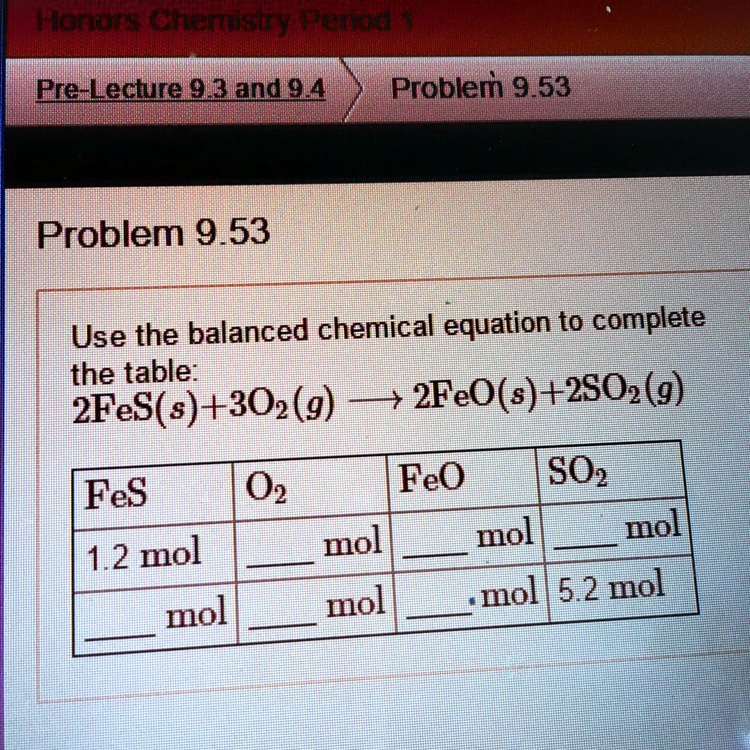 complete the table using the balanced chemical equation 8o3rsc ...