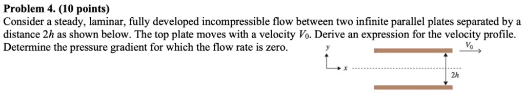 Problem 4. (10 points) Consider a steady, laminar, fully developed incompressible flow between ...