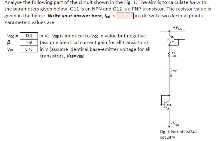 Analyse the following part of the circuit shown in the Fig. 1. The aim is to calculate Iref with ...