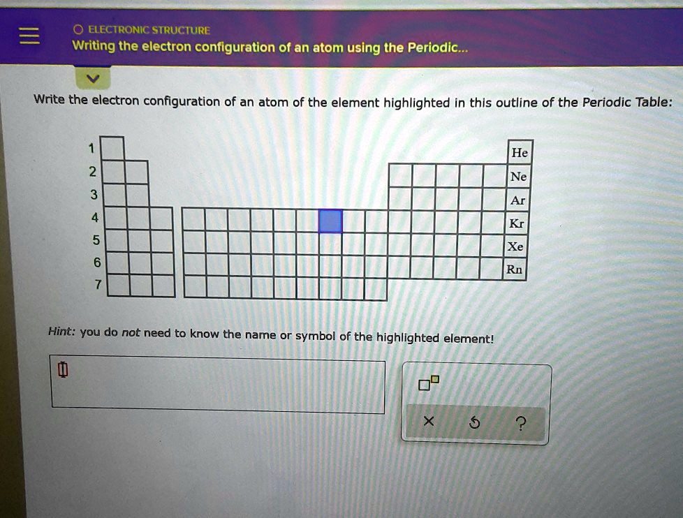 SOLVED: 0 ELECTRONIC STRUCTURE Writing the electron configuration of an atom using the Periodic ...