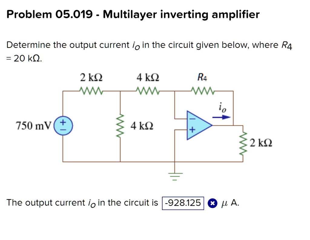 SOLVED: Problem 05.019 - Multilayer inverting amplifier Determine the output current io in the ...