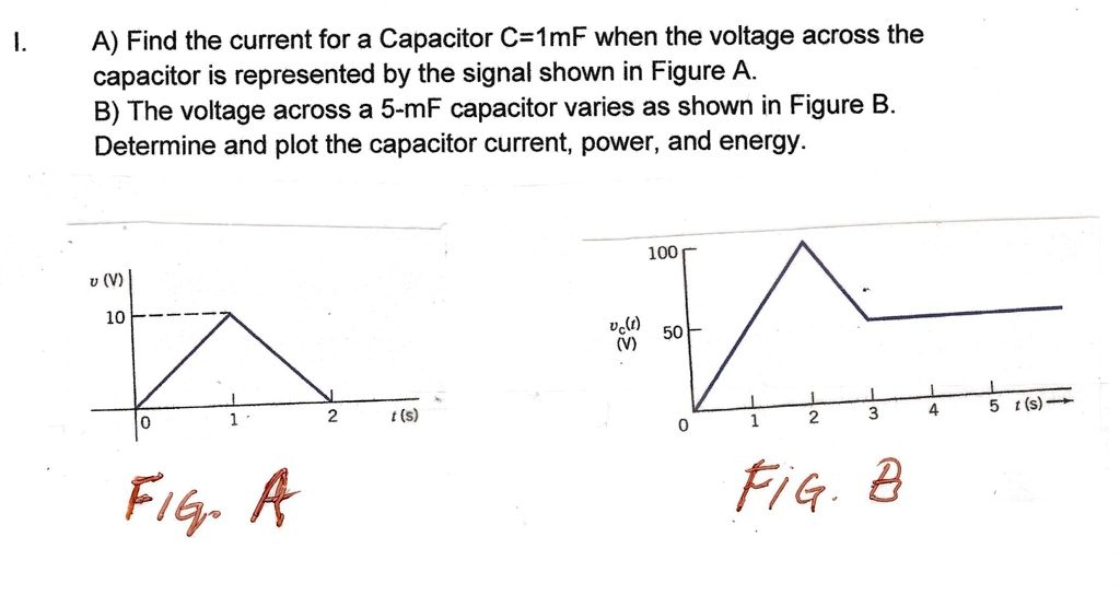 SOLVED: A) Find the current for a Capacitor C=1mF when the voltage ...