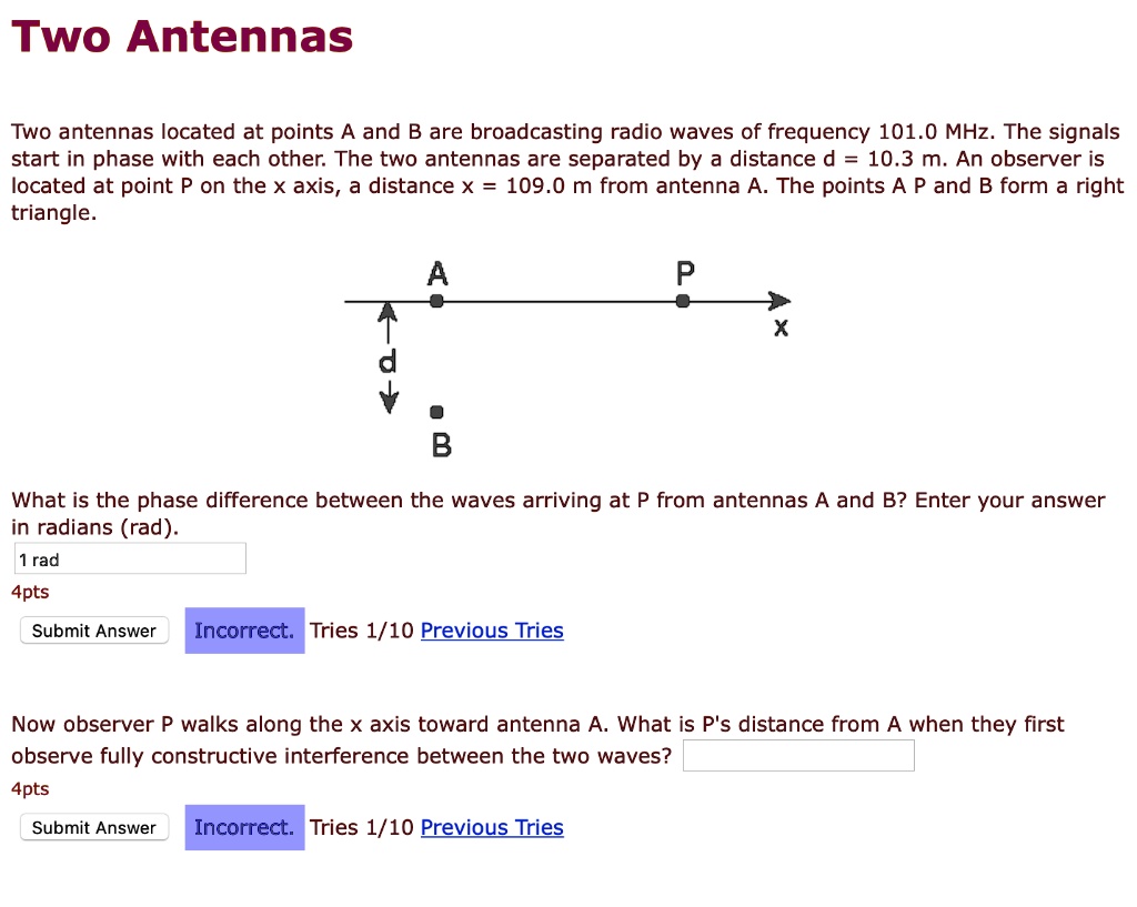 two antennas two antennas located at points a and b are broadcasting ...