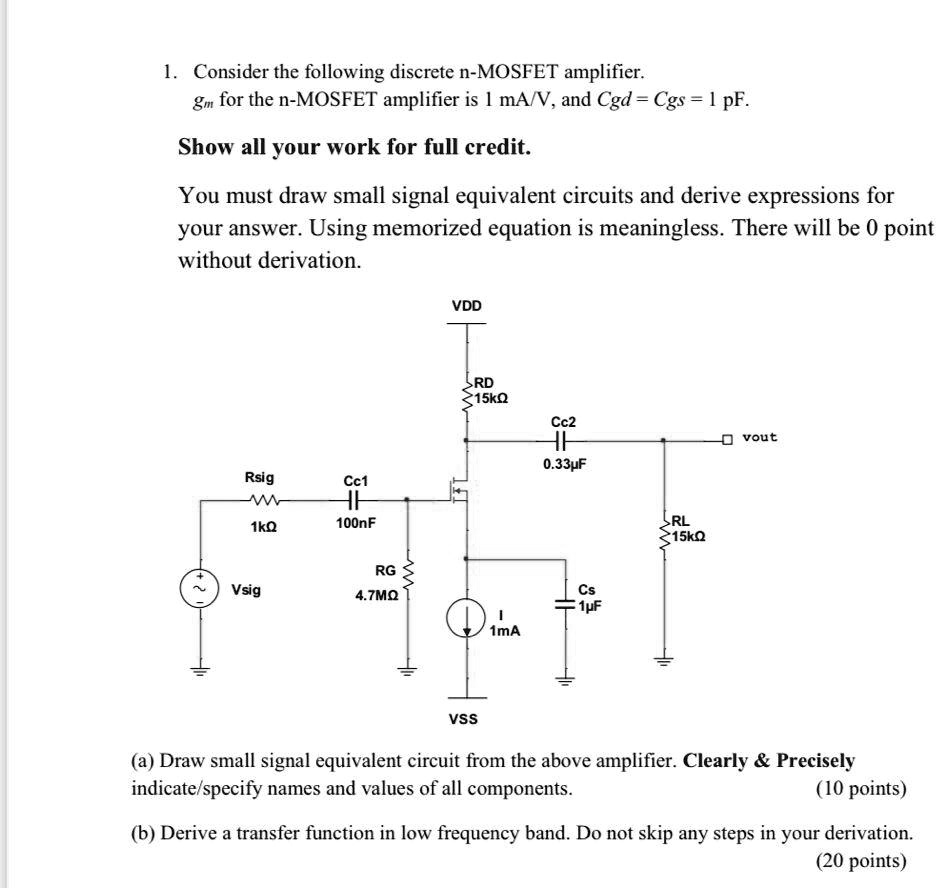 consider the following discrete n mosfet amplifier gm for the n mosfet ...