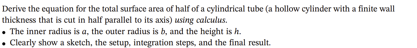 Derive the equation for the total surface area of half of a cylindrical ...