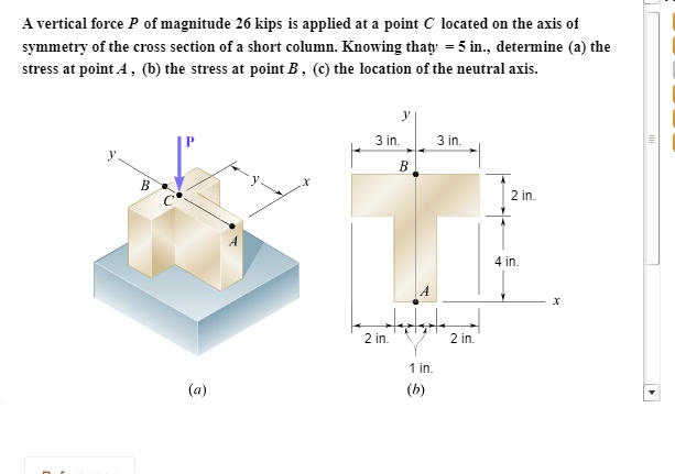 SOLVED: A vertical force P of magnitude 26 kips is applied at a point C located on the axis of ...