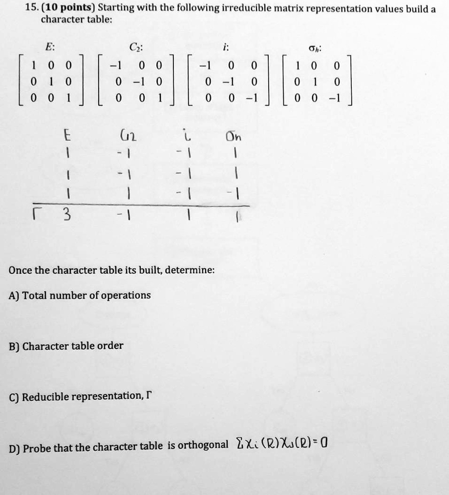 SOLVED: 15.(10 points) Starting with the following irreducible matrix ...