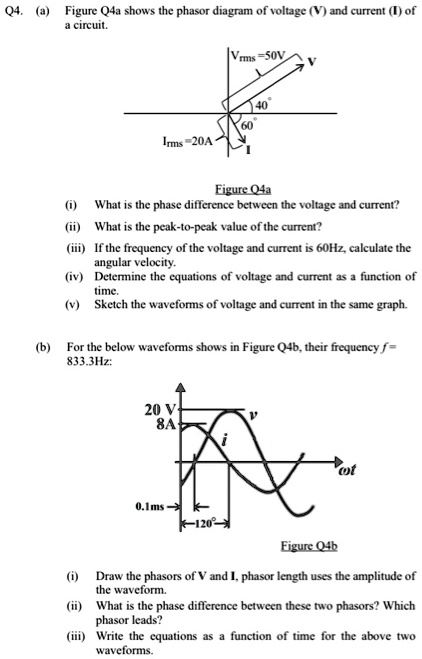 SOLVED: Q4. (a) Figure Q4a shows the phasor diagram of voltage (V) and current (I) of a circuit ...