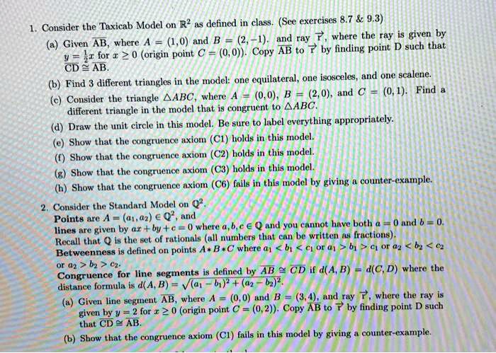 SOLVED: defined in class (Sce exercises 8.7 9.3) Consider the Taxicab Model on R? 0) and B = (2 ...