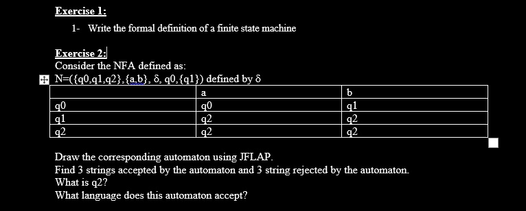 Exercise 1: 1- Write the formal definition of a finite state machine ...