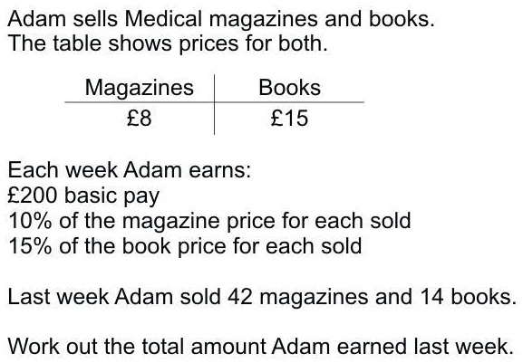 Adam sells Medical magazines and books. The table shows prices for both ...