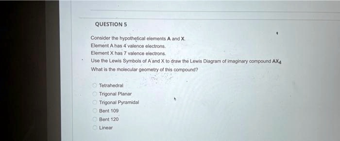 SOLVED: Consider the hypothetical elements A and X. Element A has 4 ... SOLVED: Consider the hypothetical elements A and X. Element A has 4 ...