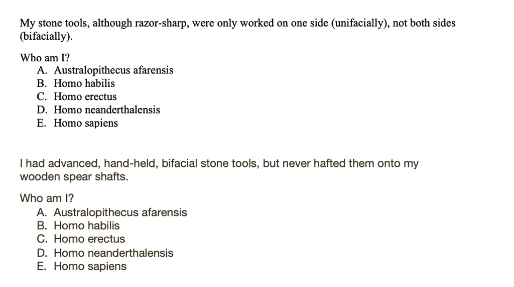 SOLVED: My stone tools, although razor-sharp, were only worked on one ...
