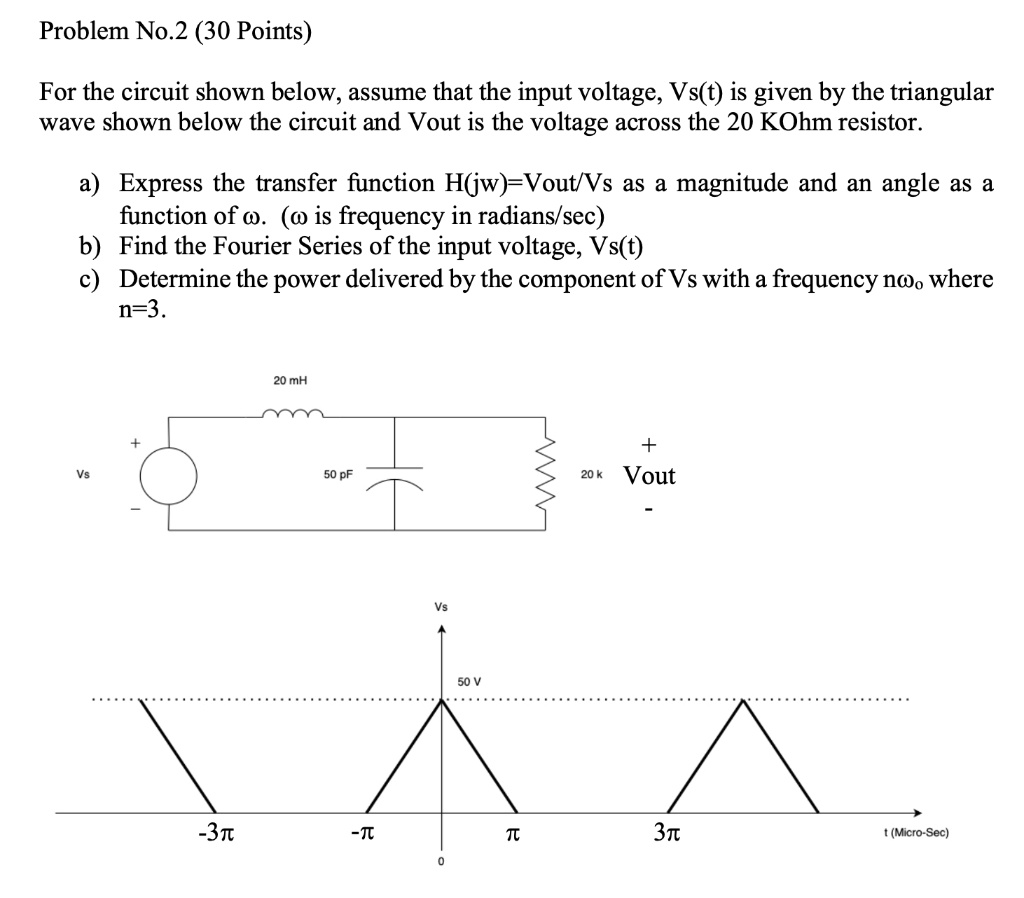 SOLVED: Problem No.2 (30 Points) For the circuit shown below, assume that the input voltage, Vs ...