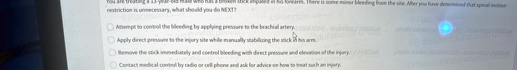 you are treating a 13 year old male who has a broken stick impaled in ...