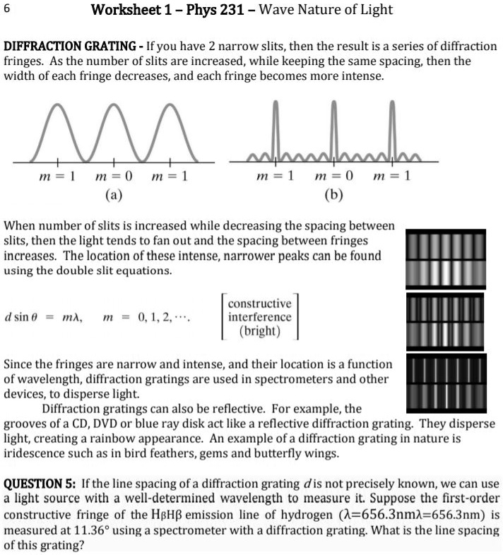 SOLVED: Worksheet 1 Phys 231 Wave Nature of Light DIFFRACTION GRATING ...